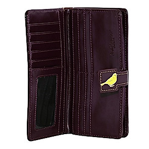 Shag Wear Book of Birds Large Wallet for Women and Teen Girls Vegan Faux Leather 7" Burgandy