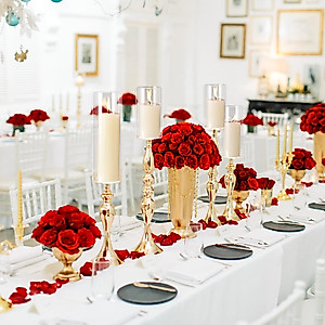 Shihanee Set of 3 Ivory White Pillar Candles and 3 Glass Cylinder Candle Holders for Slim Candles Wedding Halloween Thanksgiving Day Christmas Centerpieces, 2.6'' x 4.7'', 5.9'', 7.9''