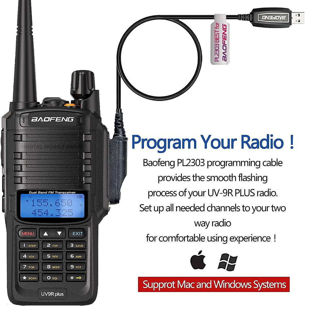 Airiton x Baofeng UV-9R Plus 8W Ham Radio Handheld Dustproof & Waterproof IP67 Dual Band Two Way Radio Walkie Talkie with 2Pack Battery,771 Antenna and Programming Cable