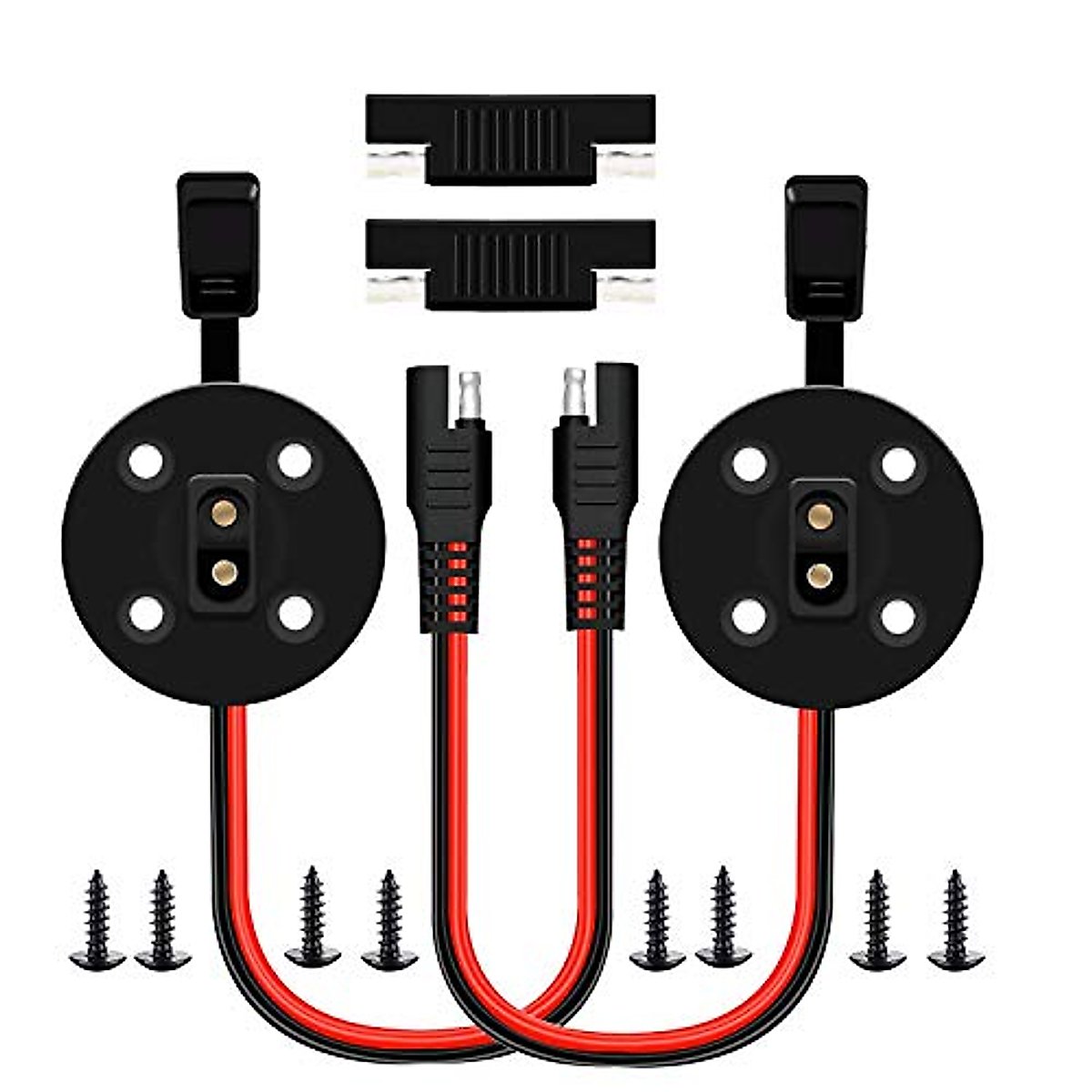 AJDPOI SAE Solar Power Socket Sidewall Port,[2 Pack] 12AWG SAE Cable Weatherproof SAE Quick Connect Panel Connector,for Solar Generator and More-with 8 Screws and SAE to SAE Polarity Reverse Adapter