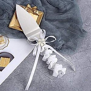 TANG SONG Stainless Steel Elegant Wedding Cake Knife and Serving Set Resin Plastic Handle Pearl Flower Shape with Lace Wedding Cake Knife and Shovel