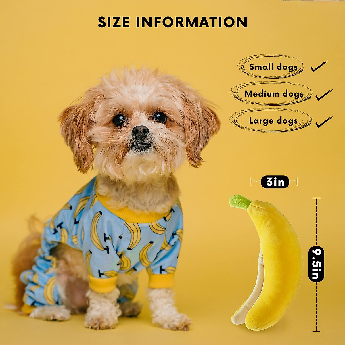 CHEWFFON Dog Toys, Dog Banana Toy, Dog Plush Toy, Squeaky Dog Toys, Dog Chew Toys, Dog Stuffed Toys for Boredom, Cute Soft Puppy Gifts Toy for Small, Medium and Large Size Dogs (Banana)