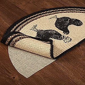 VHC Brands Sawyer Mill Small Jute Half Circle Area Rug Farmhouse Poultry Design, Entryway Kitchen Doormat Non Skid Pad 16.5x33