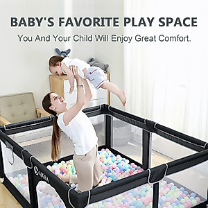 Ajgsa Baby Playpen for Toddler, Sturdy Non-Toxic Safety Play Kids Activity Center with Soft Breathable Mesh for Indoor & Outdoor Playpen for Babies (50x50x27inch) (Black), (BABY-15022)