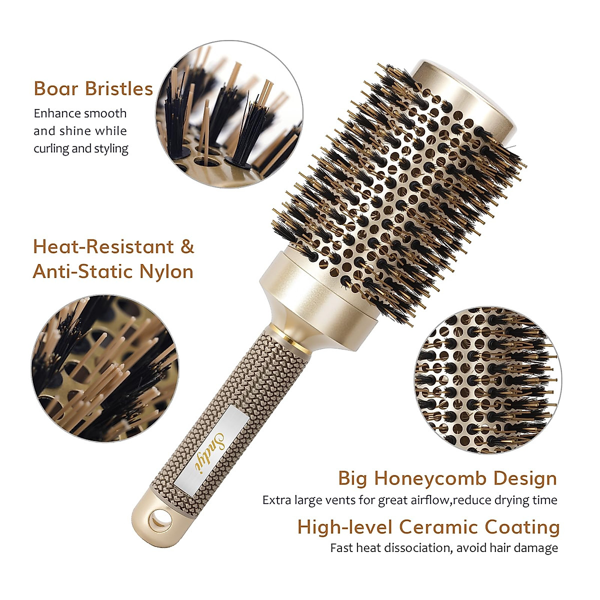 Round Brush for Blow Drying, Nano Thermal Ceramic & Ionic Tech Hair Brush with Boar Bristles, Professional Round Barrel Brush for Styling, Curling & Straightening by Sndyi (3.3 Inch, Barrel 2.1 Inch)