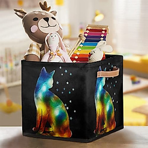Galaxy Animal Cat Cube Storage Bins 13 Inch Fabric Storage Basket Square Storage Bins Collapsible Nursery Storage Bin Organizer Basket Storage Box for Shelves, Closet
