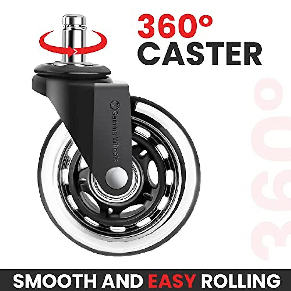 Gamma Office Chair Wheels Black, Pack of 5, 7/16 x 7/8 Inch – Heavy Duty Chair Wheels Replacement for Scratch-Free, Smooth & Silent Rolling – Suitable for Floors & Carpet