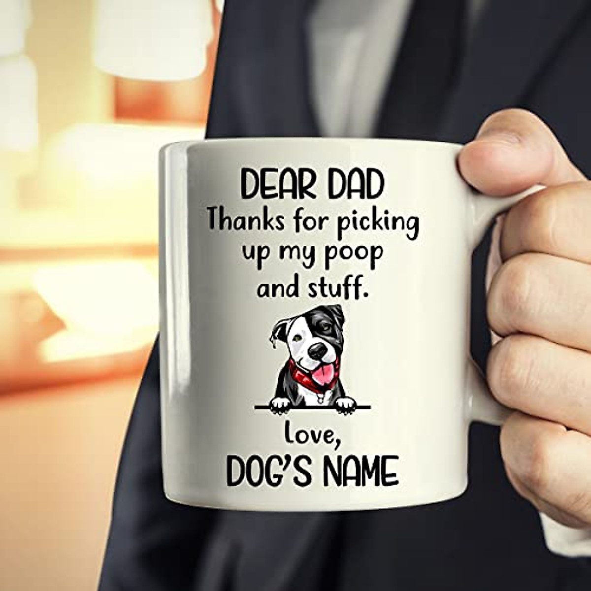 Personalized Pit Bull Coffee Mug, American Pitbull Custom Dog Name, Customized Gifts For Dog Dad, Father's Day, Birthday Halloween Xmas Thanksgiving Gift For Dog Lovers Mugs