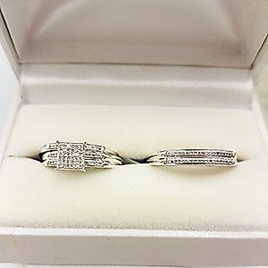 Dazzlingrock Collection 0.20 Carat (Cttw) Round Diamond Men's & Women's Engagement Ring Trio Ring Set 1/5 CT, Sterling Silver