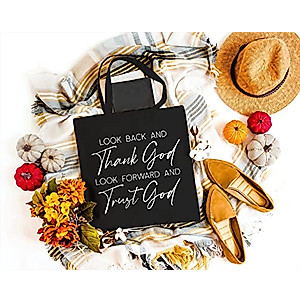 GXVUIS Canvas Tote Bag for Women Thank God and Trust God Christian Reusable Grocery Shoulder Shopping Bags Friends Gifts Black