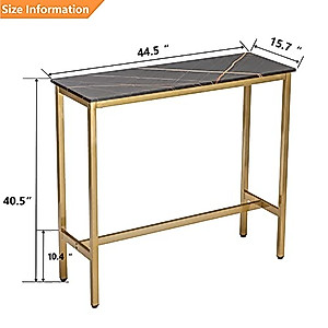Awonde Modern Rectangle Bar Table Gold Black Faux Marble Bar Height Table 41" Tall Pub Table for Living Room Dining Room Entryway Sofa Console Table with Wood Top Metal Frame