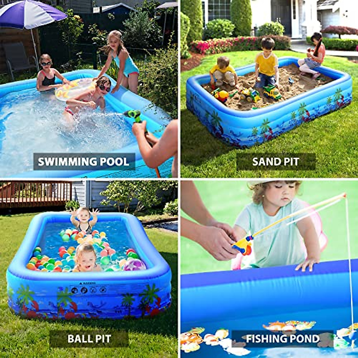 FUN LITTLE TOYS 118" x 72" x 22" Inflatable Swimming Pool, Oversized Thickened Family Blow Up Pool for Kids and Adults, Above Ground Kiddie Pool for Garden, Backyard, Summer Water Party
