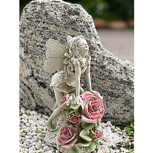 JOEL Solar Garden Statues - Outdoor Garden Decor - Rose Fairy Figurine with 4 Waterproof LED Lights - Angel Art Home Decoration for Yards/Lawn- Unique Housewarming Birthday Gift for Women,Mom,Grandma