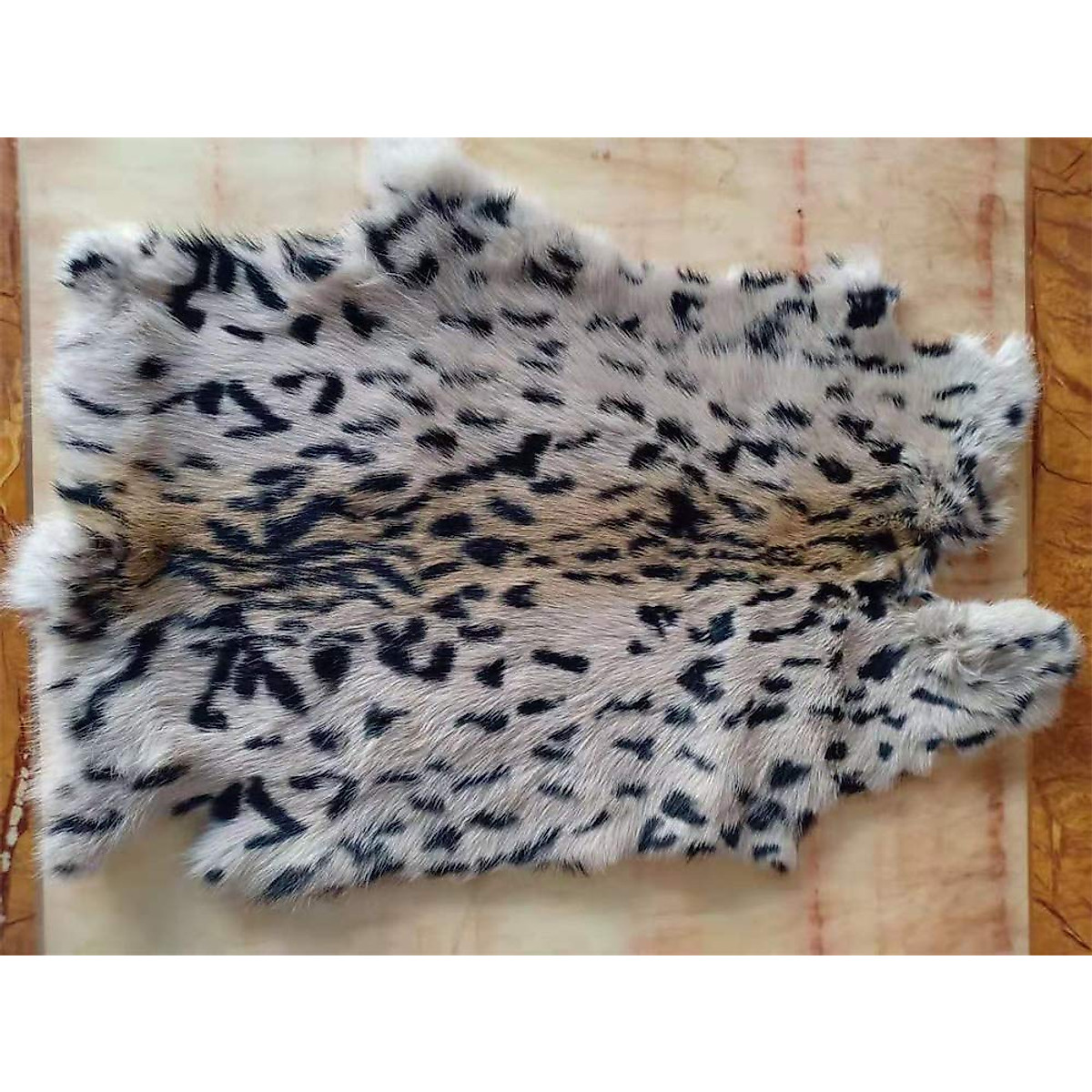 Bobcat Print Tanned Rabbit Fur Pelt Hide (10" by 12" Rabbit Pelt with Sewing Quality Leather)