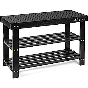 Homemaid Living Bamboo 3 Tier Shoe Rack Bench, Premium Shoe Organizer or Entryway Bench, Perfect for Shoe Cubby, Entry Bench, Bathroom Bench, Entryway Organizer, Hallway or Living Room(Black)