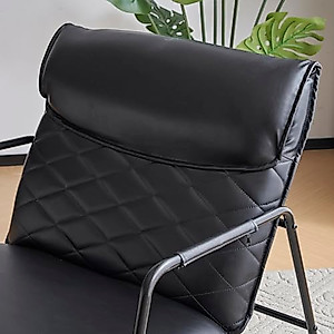 Penifun Accent Chair and Ottoman Set, PU Leather Upholstered Comfy Side Leisure Lounge Armchair with Metal Frame & Lattice Back, Footstool for Living Room, Black