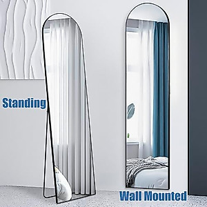 SCWF-GZ 63x16 Mirror Full Length Floor HD Glass Aluminum Metal Frame Dressing Arch Mirrors Wall Mounted or Standing for Entryway Bedroom Living Room 63 16 inch Black