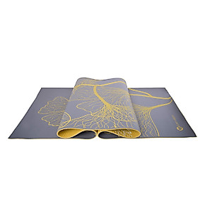 CAP Yoga Mat with Carry Strap, 5mm, Reversible Dahlia Design, Yellow/Gray