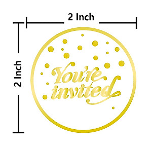 Gold Round You are Invited Stickers,Wedding Stickers for Envelopes,Save The Date Label,2 Inch Invitation Card Envelope Seals,Please Join Us Stickers for Envelopes160 Pcs Per Pack.