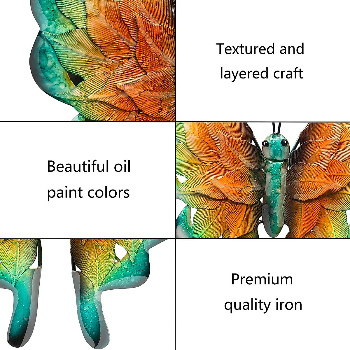 Bownew Butterfly Wall Decor Metal Outdoor Garden Hanging Art Insect Theme Decorations for Home, Yard and Patio - Yellow