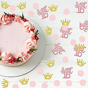 Sweet 16 Confetti, Rose Gold Glitter Sweet 16, Gold Glitter Crown and Pink Circles Confetti, Sweet 16th Birthday Party Decorations, Sweet Sixteen Party Decorations, 300 Pcs