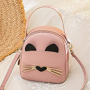 ASUYOERU Women Leather Crossbody Messenger Bag Cartoon Cute Cat Shoulder Backpack, Pink, large 41*30*12cm