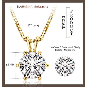 Blahanna Moissanite Pendant Necklace, 1CT 18K White Gold Plated Silver D Color Lab Diamond Necklace for Women