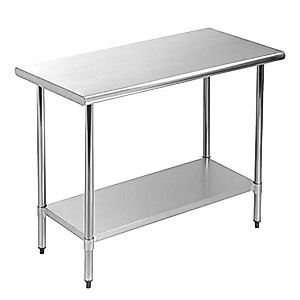 Kitchen Work Table Scratch Resistent and Antirust Metal Stainless Steel Work Table with Adjustable Table Foot Scratch Resistent, 24" x36"