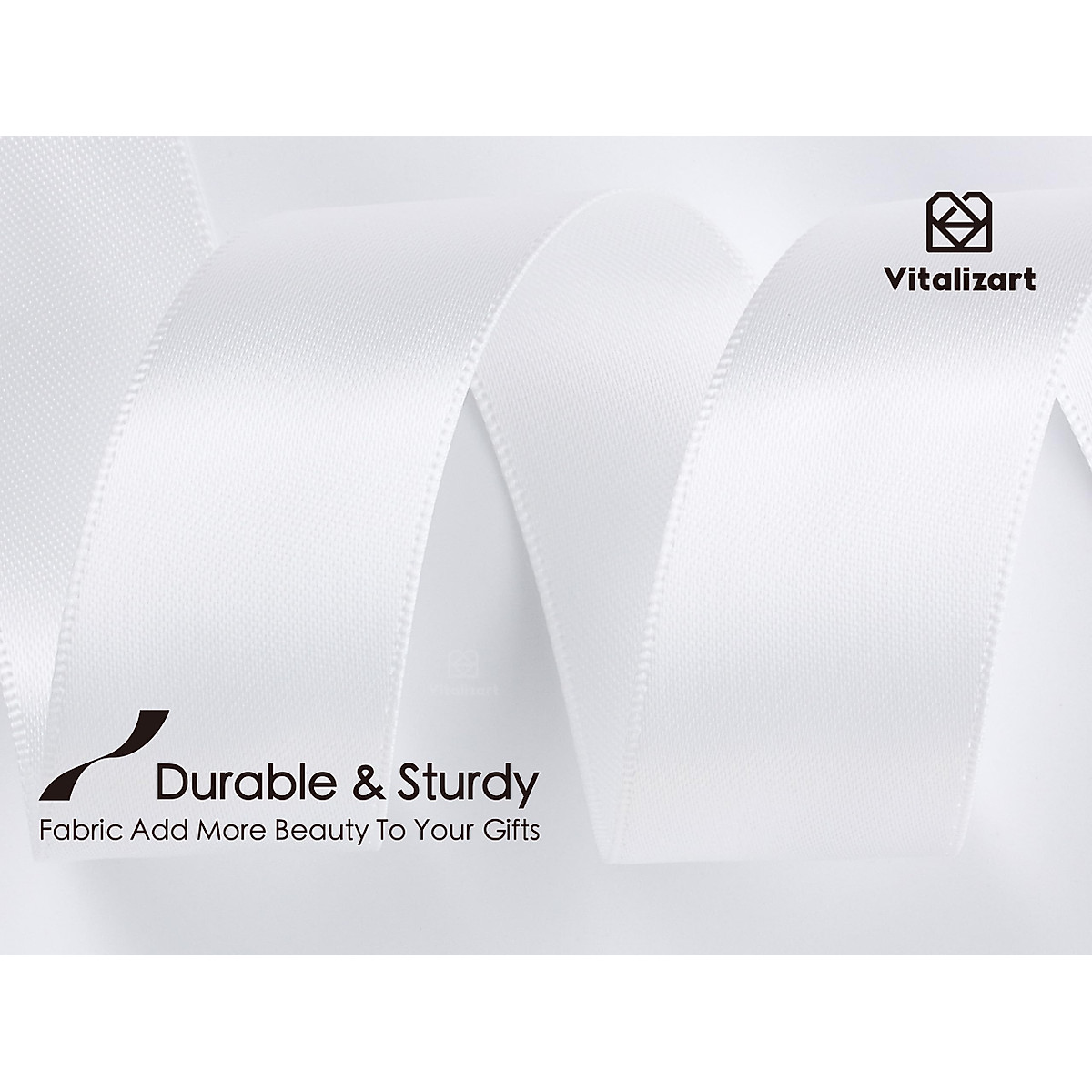 Vitalizart White Ribbon for Gift Wrapping 1" x 25Yd Double Face Continuous Functional Satin Ribbon for Crafts Silk Like Fabric Flower Bouquet Birthday Party Bridal Shower Wreath Hair Off White