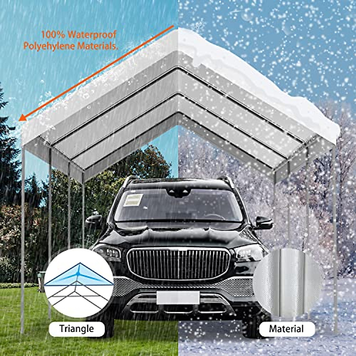 12'x20' Carport Car Replacement Canopy Cover Outdoor for Tent Party Top Garage Shelter Cover with 32 Ball Bungees(Only Cover, Frame Not Included), White