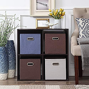 SunnyPoint Cloth Foldable Storage Basket Bin, Foldable Storage Cube Boxes Fabric Drawer with Metal Handle for Closet Shelf, Cabinet, Bookcase (11", Beige)