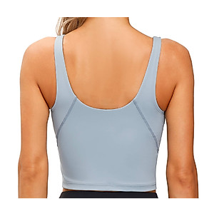 Women’s Longline Sports Bra Wirefree Padded Medium Support Yoga Bras Gym Running Workout Tank Tops (Denim Blue, Medium)
