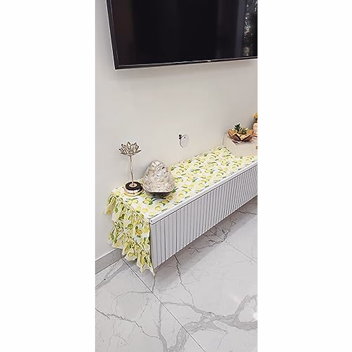 Throw Pillow Lemon Ruffle TV Console Unit Runner/TV Cabinet Cover Diwali Festival Decor (3 Feet TV Console(14x48 Inches)