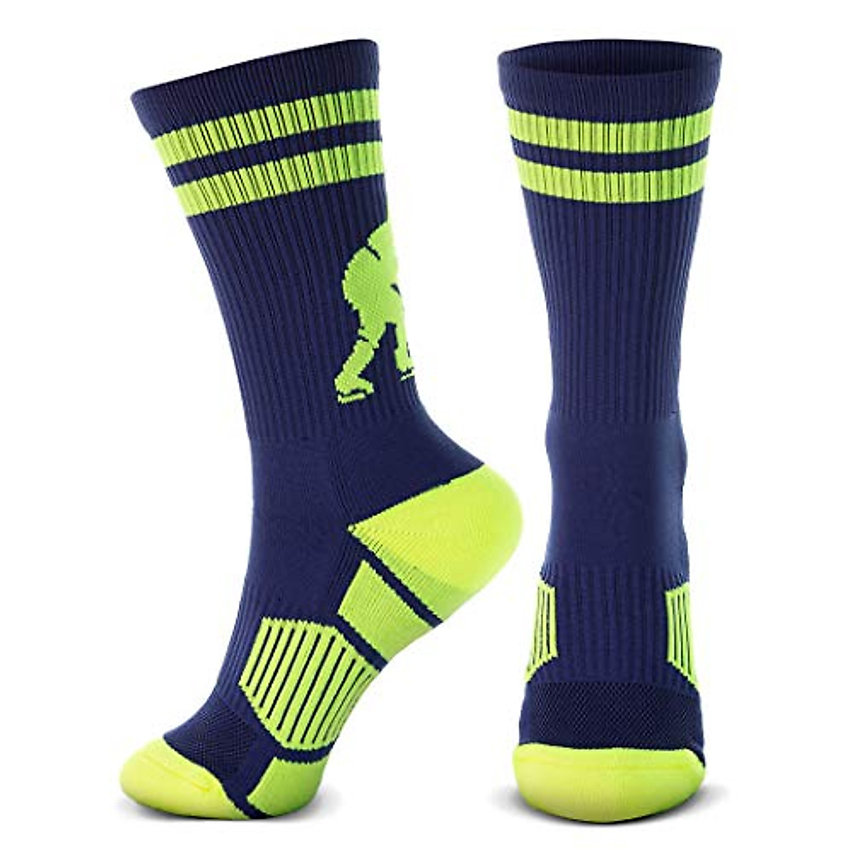 ChalkTalkSPORTS Hockey Half Cushioned Crew Socks | Hockey Player | Navy/Neon