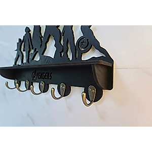 Awesome Avengers Superheroes Wall Mounted Wooden Key Hook Coat Rack,Farmhouse Mounted Coat Rack and Upper Shelf for Storage，with 5 Dual Vintage Durable Metal Hooks