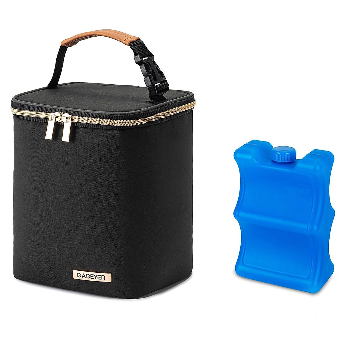 BABEYER Breastmilk Cooler Bag with Ice Pack Fits 4 Baby Bottles Up to 9 Ounce, Baby Bottle Cooler Bag Suitable for Nursing Mom Daycare, Black