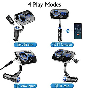Bluetooth 5.0 FM Transmitter for Car Wireless FM Radio Adapter Car Kit Hands-Free Dual USB Ports with QC3.0 Support SIRI/Google Voice Assistant AUX Input/TF Card/USB Drive MP3 Player