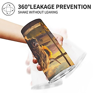 Highland Cow From Window Sunflower Sunset 20 Oz Tumbler with Straw Lid Insulated Travel Coffee Mug Large Capacity Car Cup