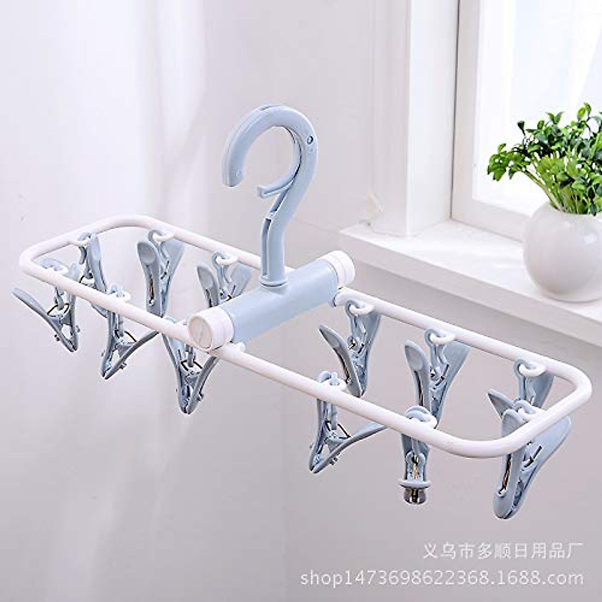 Falytemow Clip and Drip Hanger Folding Portable Travel Socks Hanger Underwear Hanger with 2 x 12 Clothespins, Hanger for Drying Towels, Bras, Baby Clothes, Plastic Laundry Sock Drying Hanger