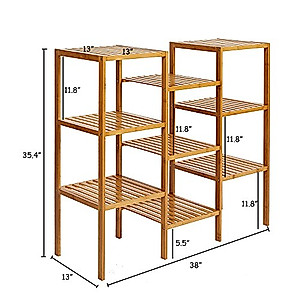 Lucky Tree 9 Tiered Plant Stand Bamboo Shelf Customizable Display Bathroom Storage Rack Shelving Units