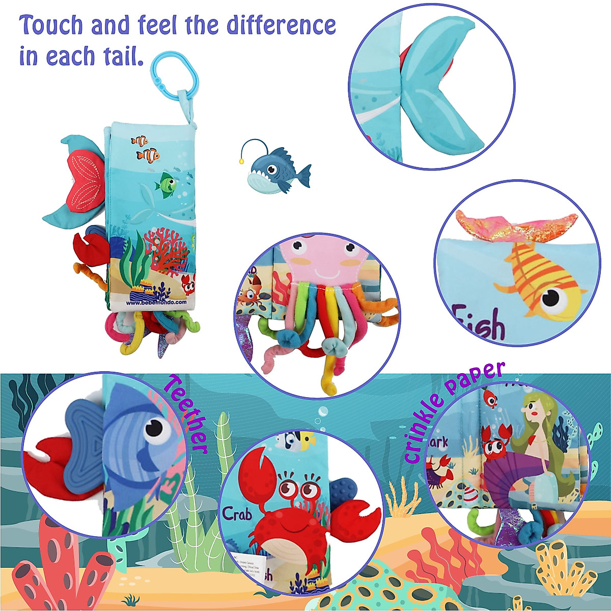 Fish Baby Books 0-6 Months,Crinkle Cloth Books for Babies,Touch and Feel Baby Book Toys Infant 0-3-6-12-18 Months, Toddlers,Interactive Infant Sensory Toys,Shower Baby Gifts Christmas for Boys Girls