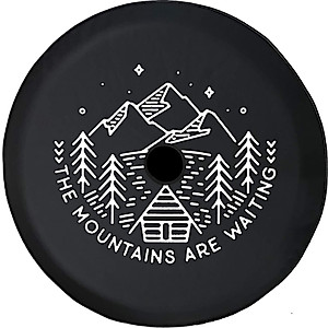 JL Series Spare Tire Cover with Backup Camera Hole The Mountains are Waiting Cabin Pine Trees Lake Black 32 in