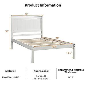 Merax Wood Platform Bed Frame with Headboard, Wood Slat Support, No Box Spring Needed,Twin,White