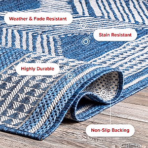 nuLOOM 4x6 Outdoor/Indoor Ranya Tribal Area Rug, Blue, Geometric Design, Stain Resistant, Highly Durable, For Patio, Balcony, Bedroom, Dining Room, Living Room, Bathroom