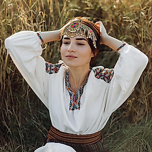 Duel On Jewel Ertuğrul Halima Turkish Kayi Tribal Afghan Kuchi Headband Ornament Jewelry In Antique Finish Bells Multicolor Stones - Costume Party Belly Dancing Gifts