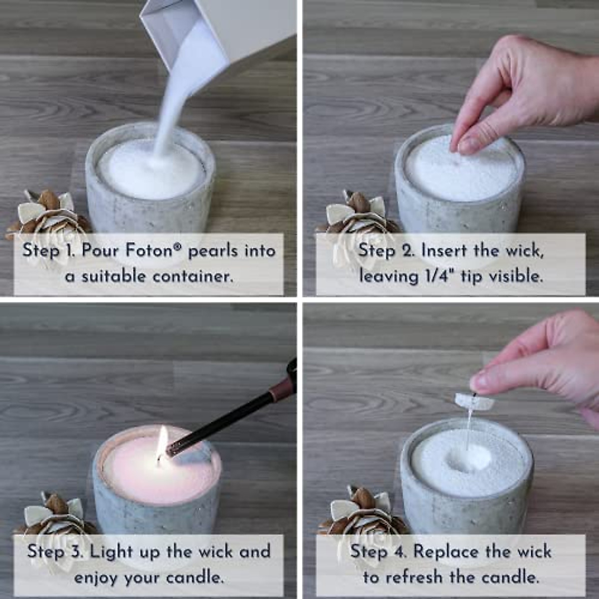 Foton Pearled Candle 18oz White Unscented Scent-Free All-Natural Candle Powder with Wicks