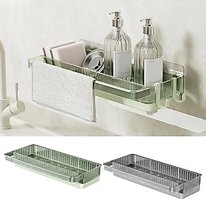 Tacarlha Wall-Mounted Kitchen Sponge Towel Rack Anti-Rust Storage Organizer Space-Saving Bathroom Shelf Multifunctional Adjustable Green