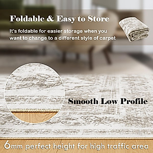 PureCozy Vintage Area Rug 8x10 Indoor Bedroom Rug Taupe Medallion Washable Living Room Carpet Retro Accent Throw Rug Distressed Rug for Office Dining Room Nursery