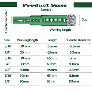 Mgtgbao 6PCS Green Ceramic Tile Drill bit, Dry Diamond Drill Bits Set for Many Hard Materials Granite Marble Tile Ceramic Stone Glass (NOT for Wood) Round Shank with Size 1/4~9/16 inch.