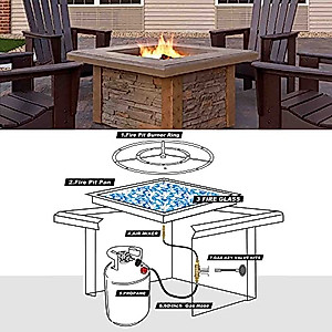 Skyflame LP Burner Connection Kit, Propane Fire Pit Replacement Parts with 1/2" Control Valve Key Set, 0~30PSI Adjustable Gas Pressure Regulator Hose, 60" Connect Hose, 150K Brass Air-Mixer